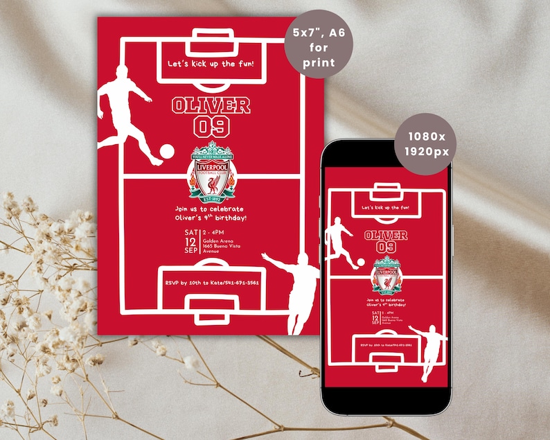 Liverpool FC Birthday Invitation: Soccer Party, Champions League Theme ...