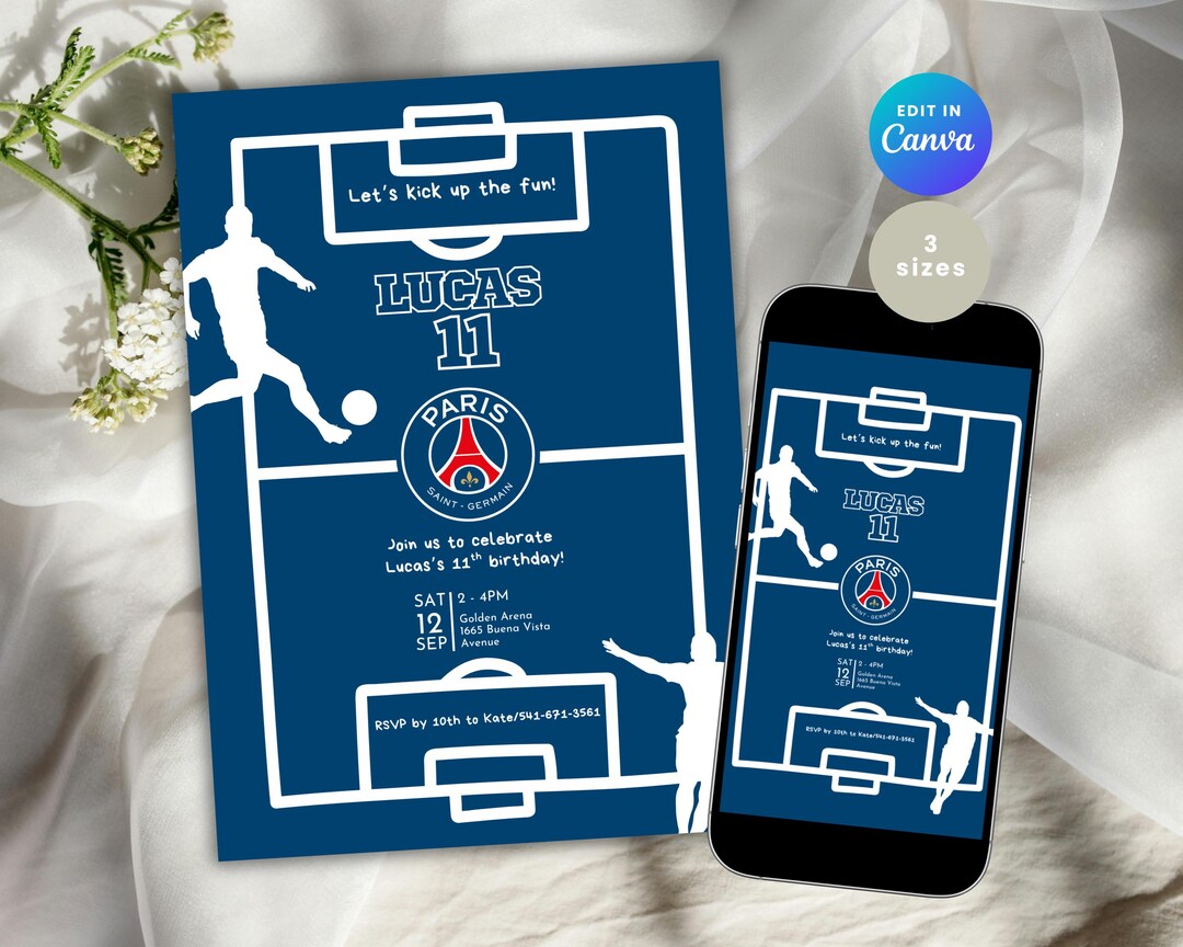 Paris Saint-germain Birthday Invitation: PSG Soccer Party, Champions ...