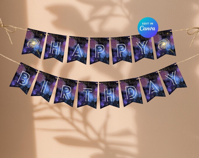 Printable Galaxy Happy Birthday Banner, Galaxy Birthday Party, Teen ...