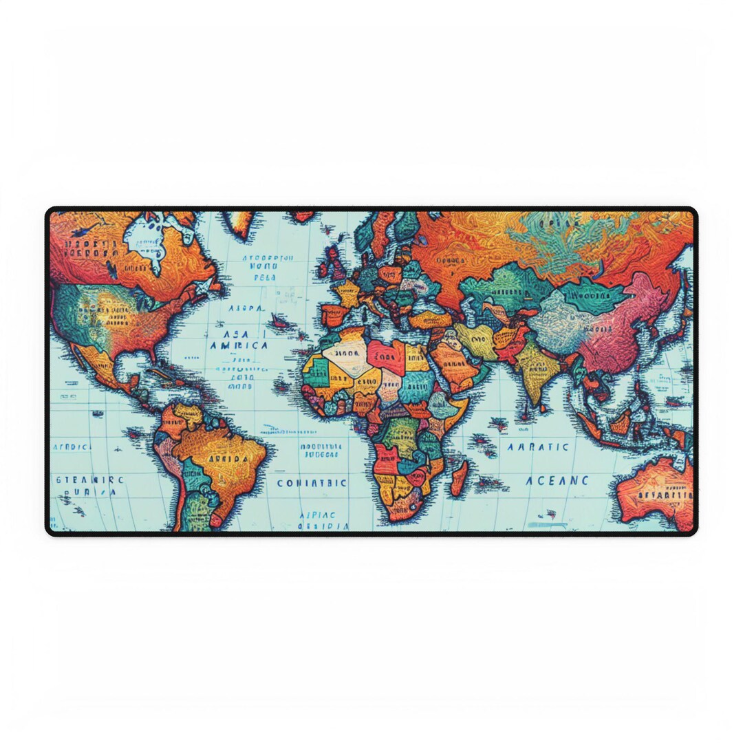 World Map Desk Mat, Vintage Style Desk Pad for Home Office, Educational ...
