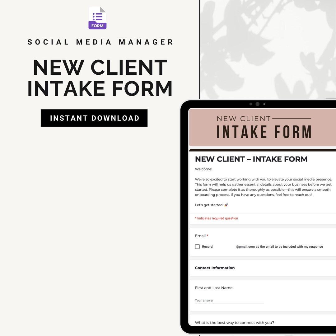 New Client Intake Questionnaire | Google Forms Template | Social Media ...