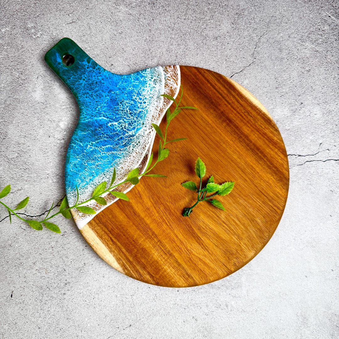 Ocean Wave Resin Round Serving Board - Beach - Themed Charcuterie Board ...