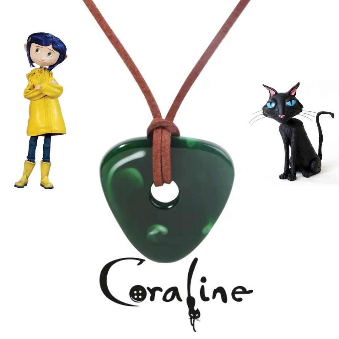 Coraline Inspired Looking Stone Green Acrylic Faux Leather Necklace ...