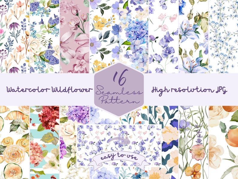 Wildflower Seamless Pattern: Watercolor Floral Backgrounds (digital Download, JPG Files) - Etsy