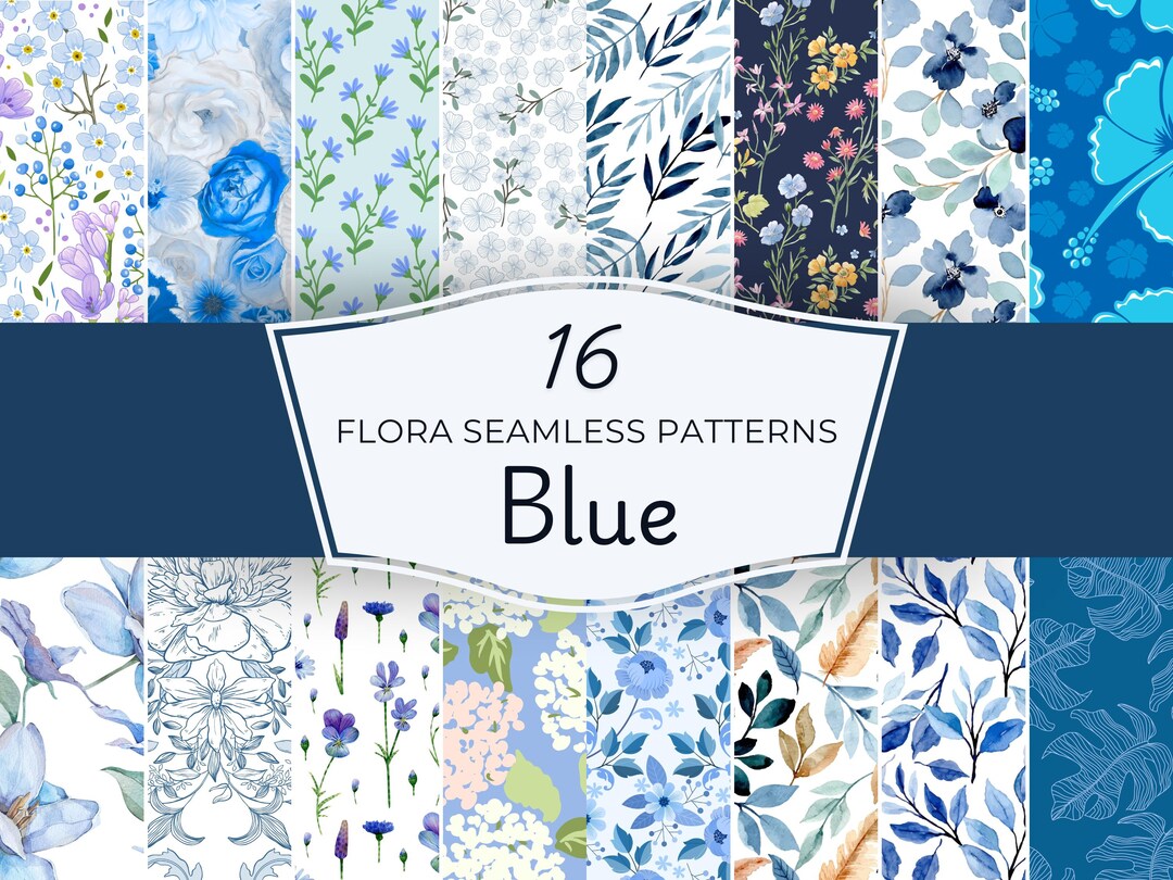 16 Blue Flora Seamless Pattern Background | Clip Art | Printable | High ...