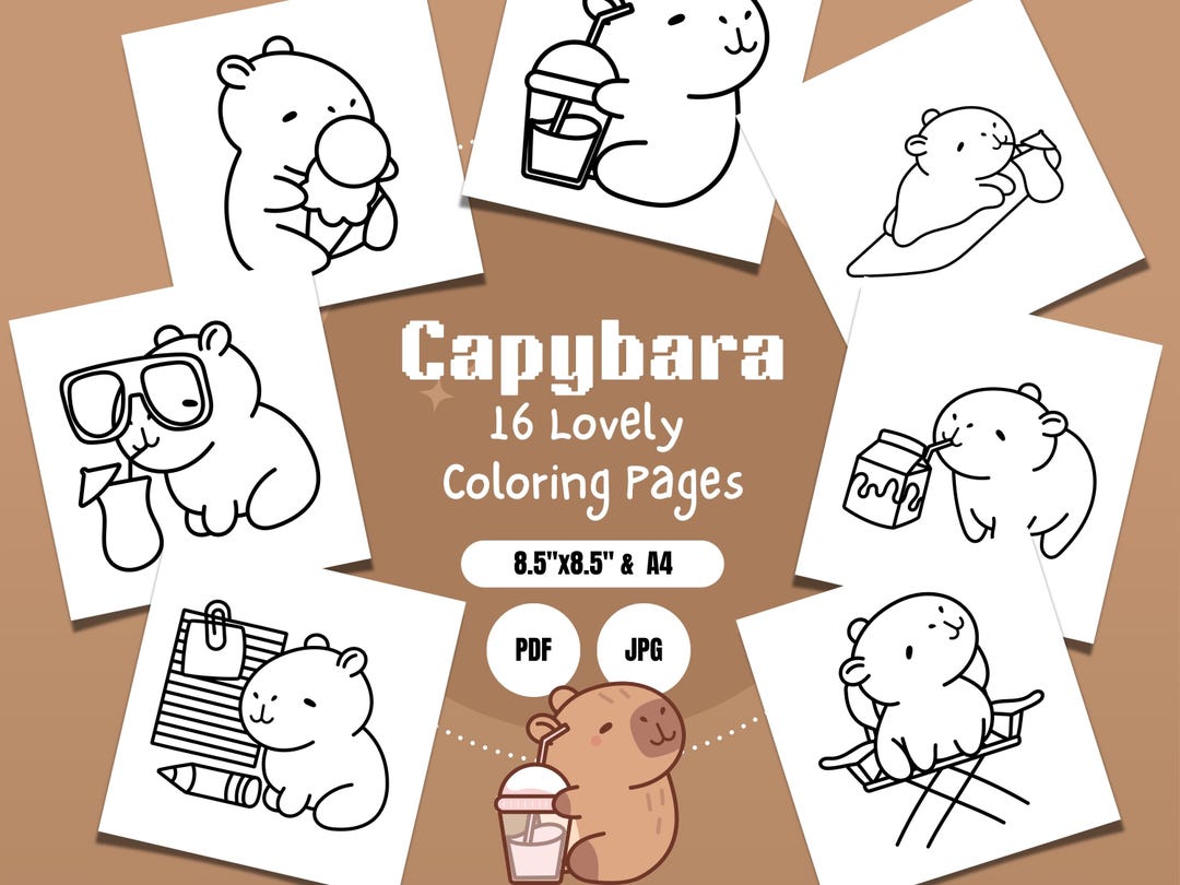 Capybara Coloring Book | 16 Pages | A4 & 8.5"x8.5" | Cute Design ...