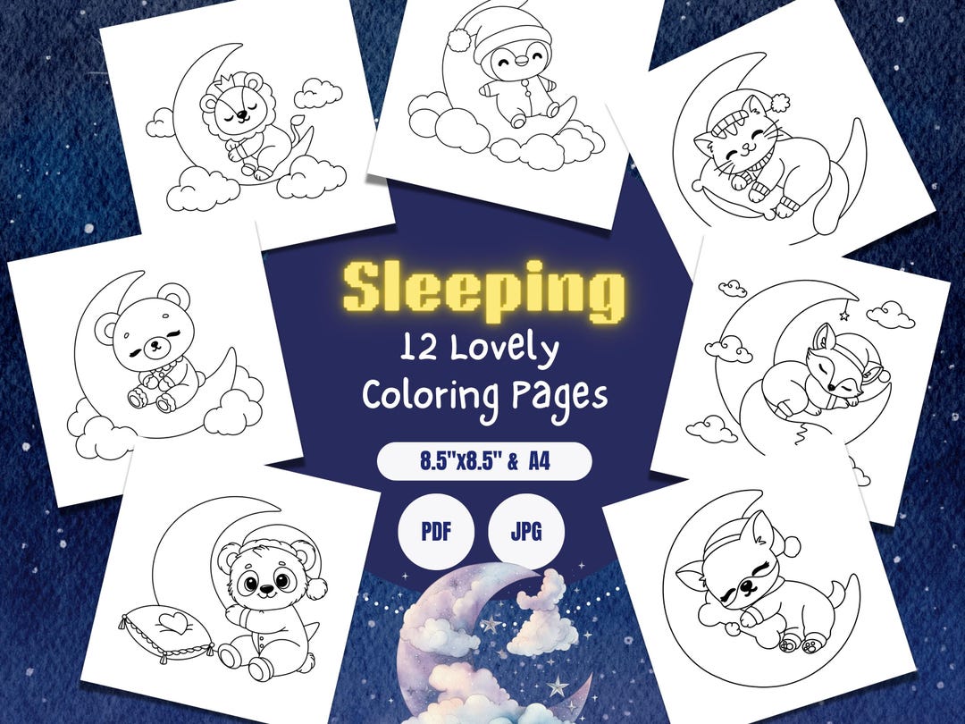Sleeping Animals Coloring Book | Cute Kids Designs (digital Download ...
