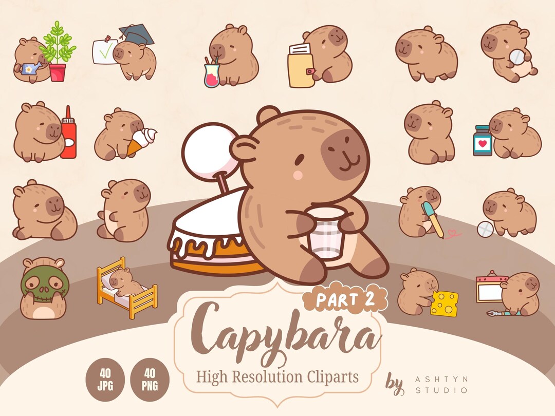 Happy Capybara Clipart Collection: Kawaii Animal Art (digital Download ...