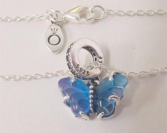 Pandora Blue Murano Glass Butterfly Dangle Charm Necklace Set - Etsy