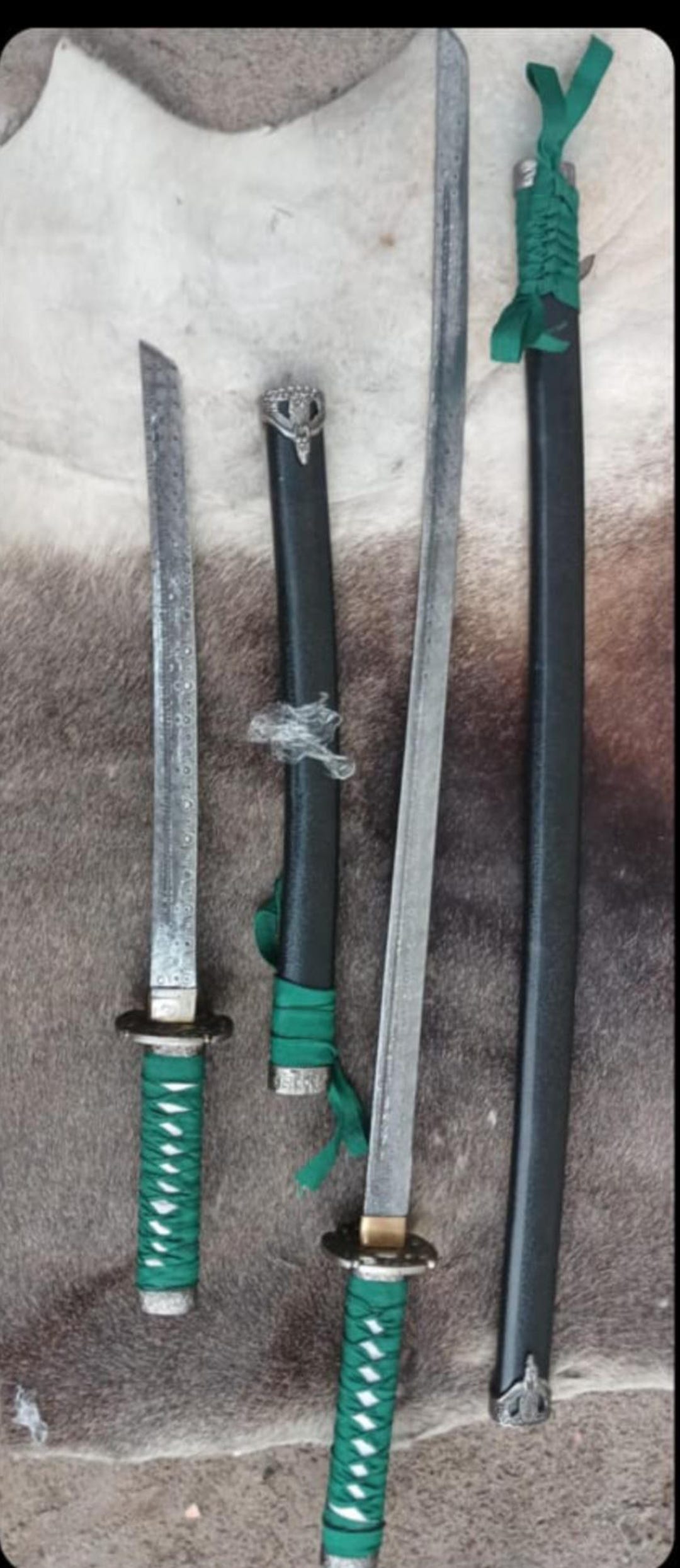 Handmade Damascus Steel Katana Swords Mini and Longer With Scabbard ...
