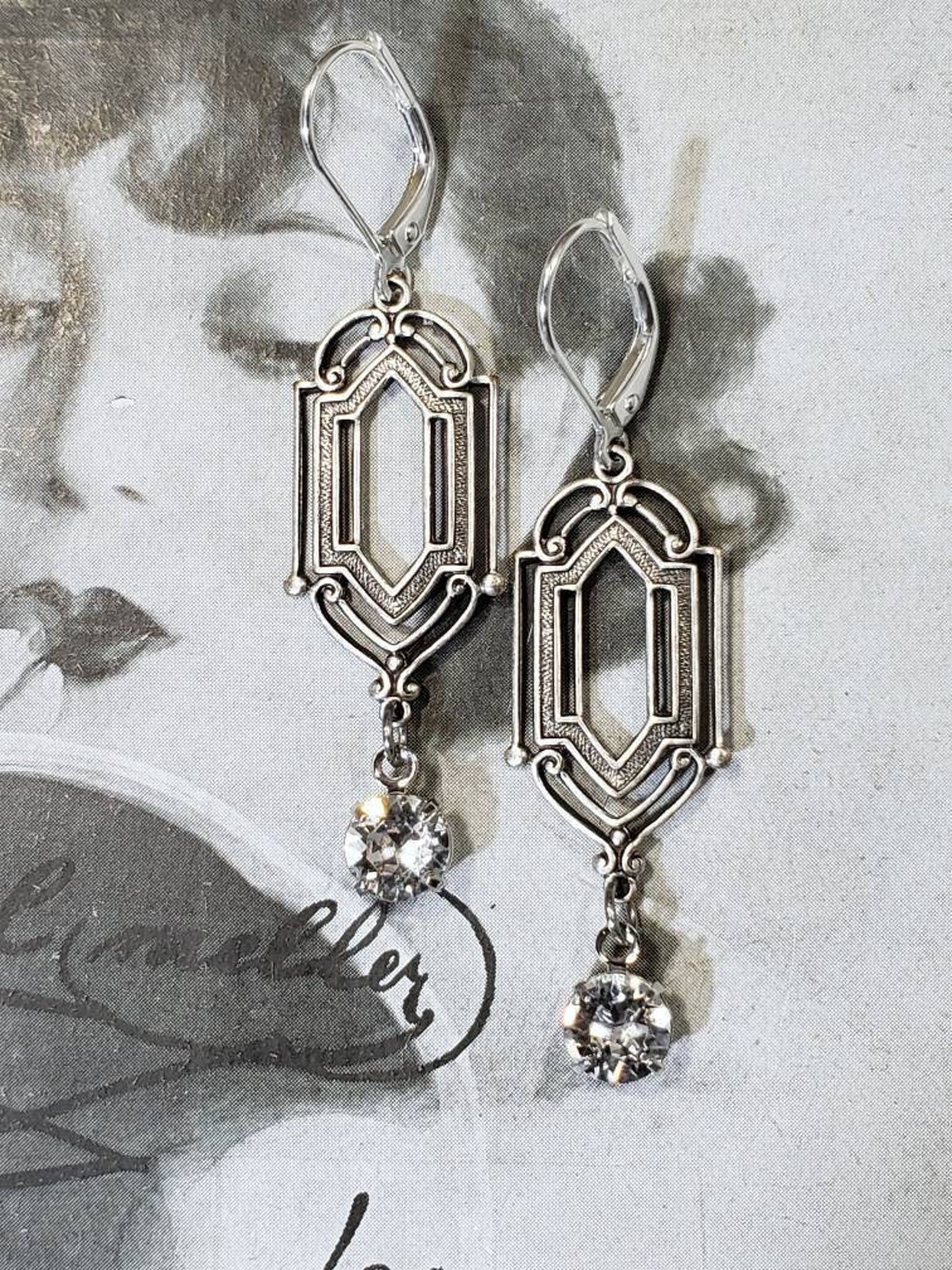 Silver Crystal Flapper Earrings - 1920s Art Deco Jewelry - Great Gatsby ...
