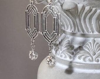 Art Deco Rhinestone Bridal Earrings Great Gatsby Wedding 1920s Art Deco ...