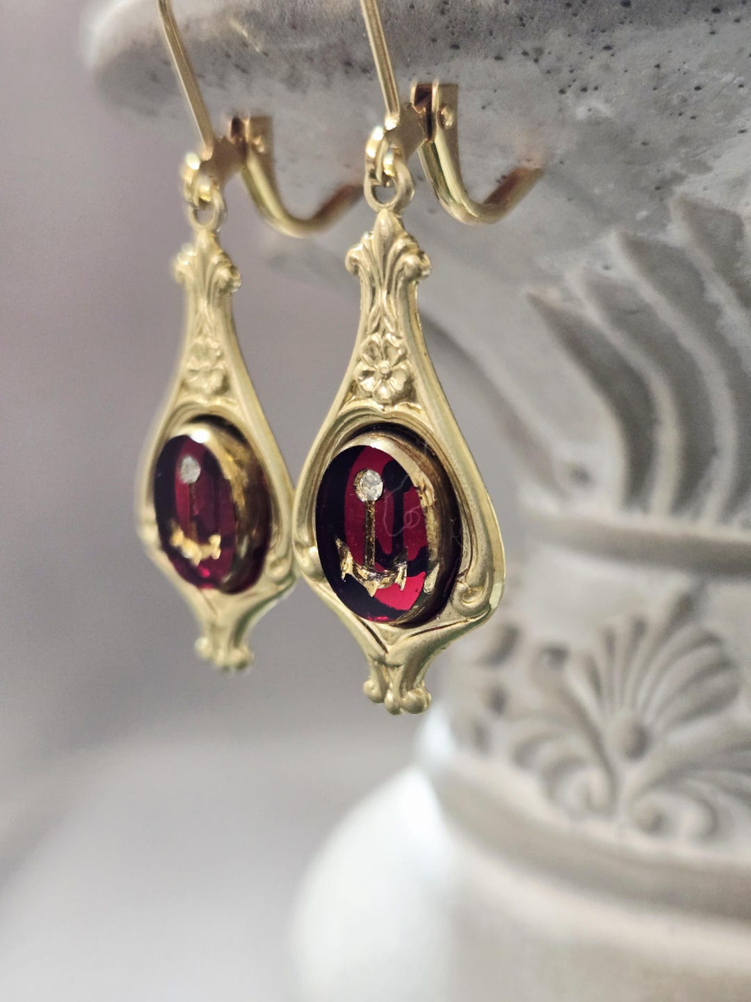 Victorian Style Sentimental Anchor Earrings - Edwardian Vintage Glass ...