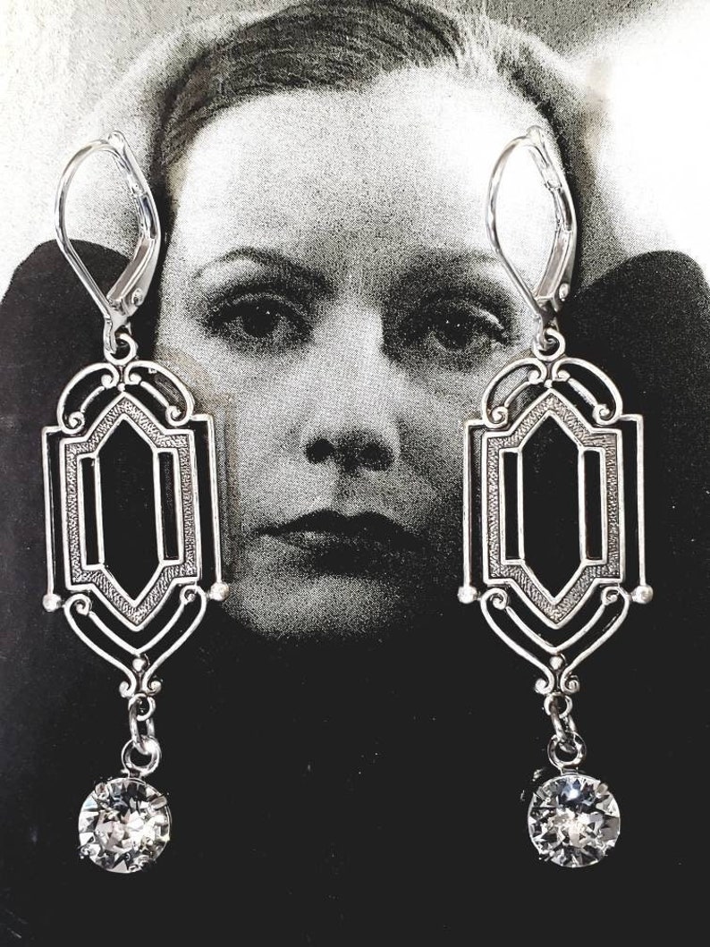 Silver Crystal Flapper Earrings - 1920s Art Deco Jewelry - Great Gatsby ...