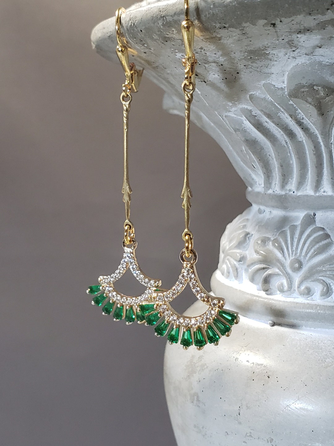 Green Art Deco Earrings - Bridal Rhinestone Flapper Jewelry - 1920s Art ...