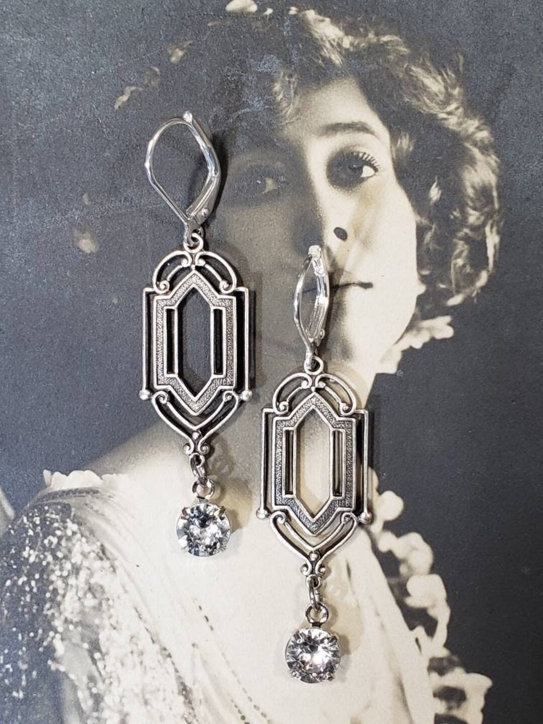Silver Crystal Flapper Earrings 1920s Art Deco Jewelry - Etsy