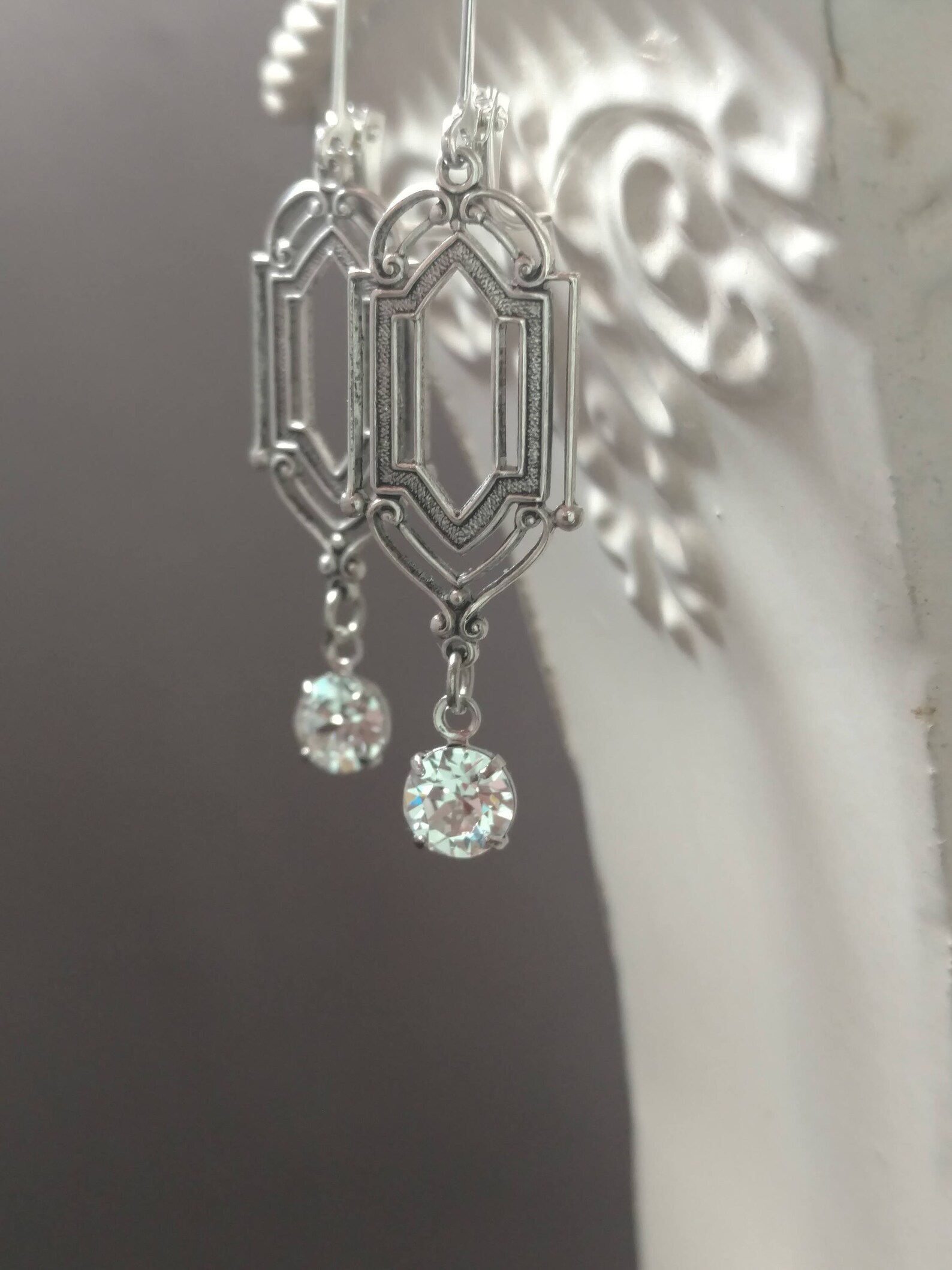 Silver Crystal Flapper Earrings - 1920s Art Deco Jewelry - Great Gatsby ...