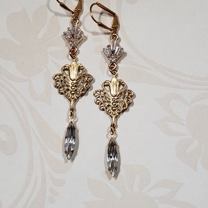 Crystal and Filigree Art Deco Earrings - Flapper Jewelry - 1920s ...