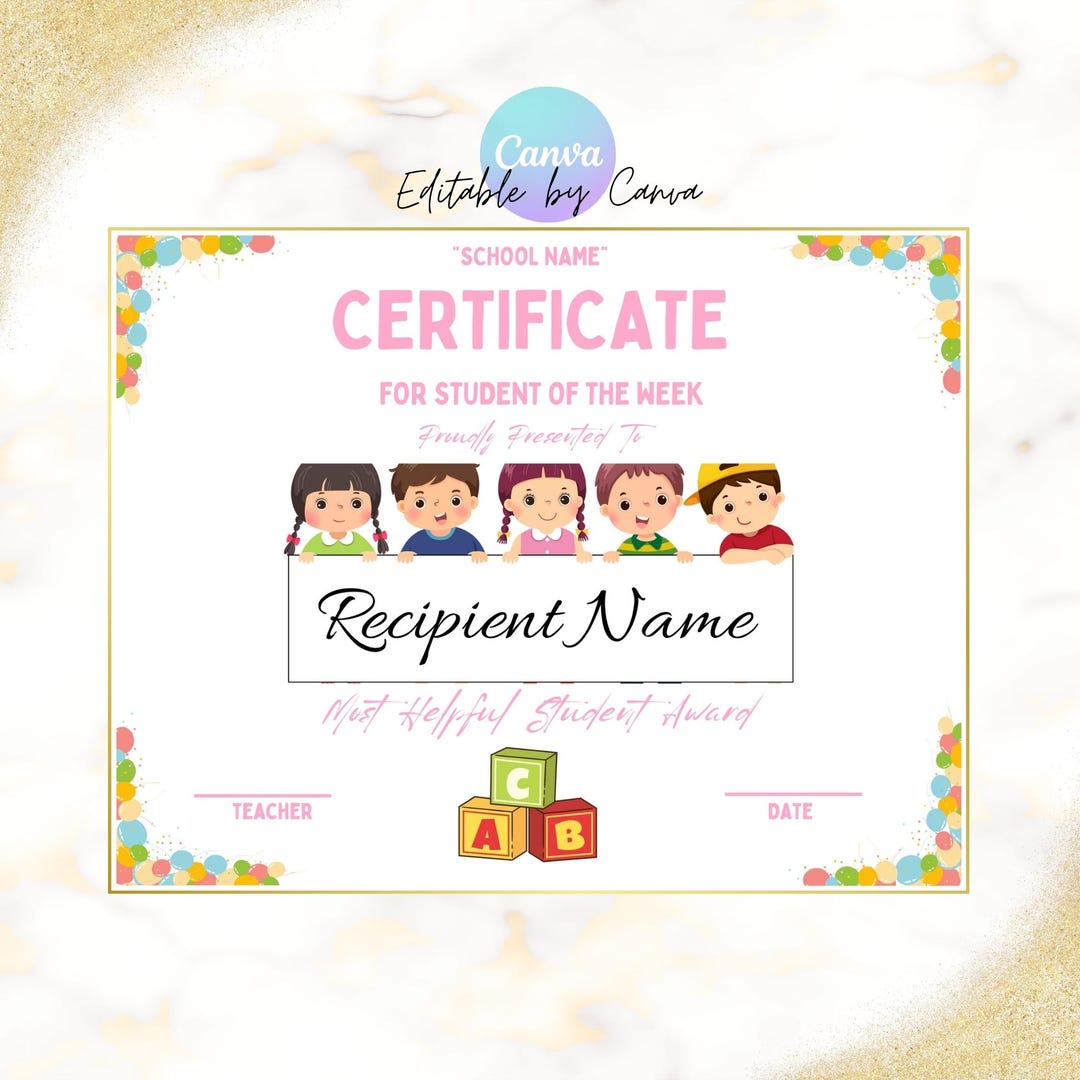 Super Student of the Week Certificate | Editable Canva Template ...