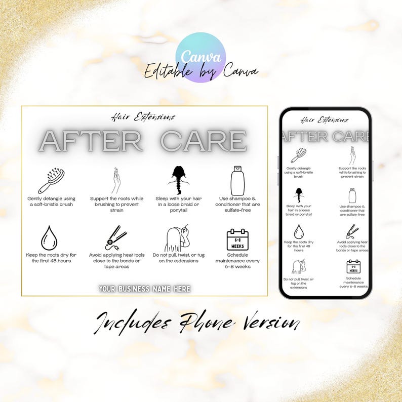 Hair Extension Aftercare Card Template With Phone Version | Printable ...