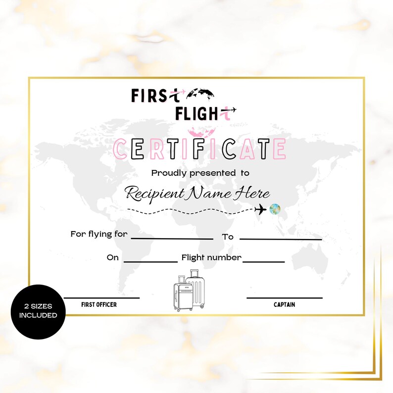 Editable First Flight Certificate for Kids - Etsy