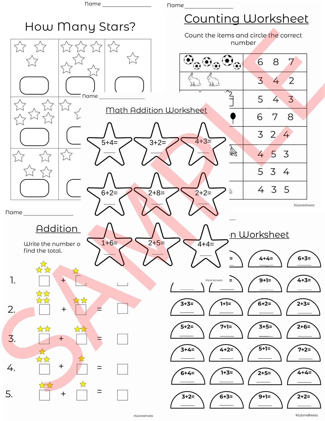 5 Printable Easy Addition and Counting Worksheets PDF Download - Etsy