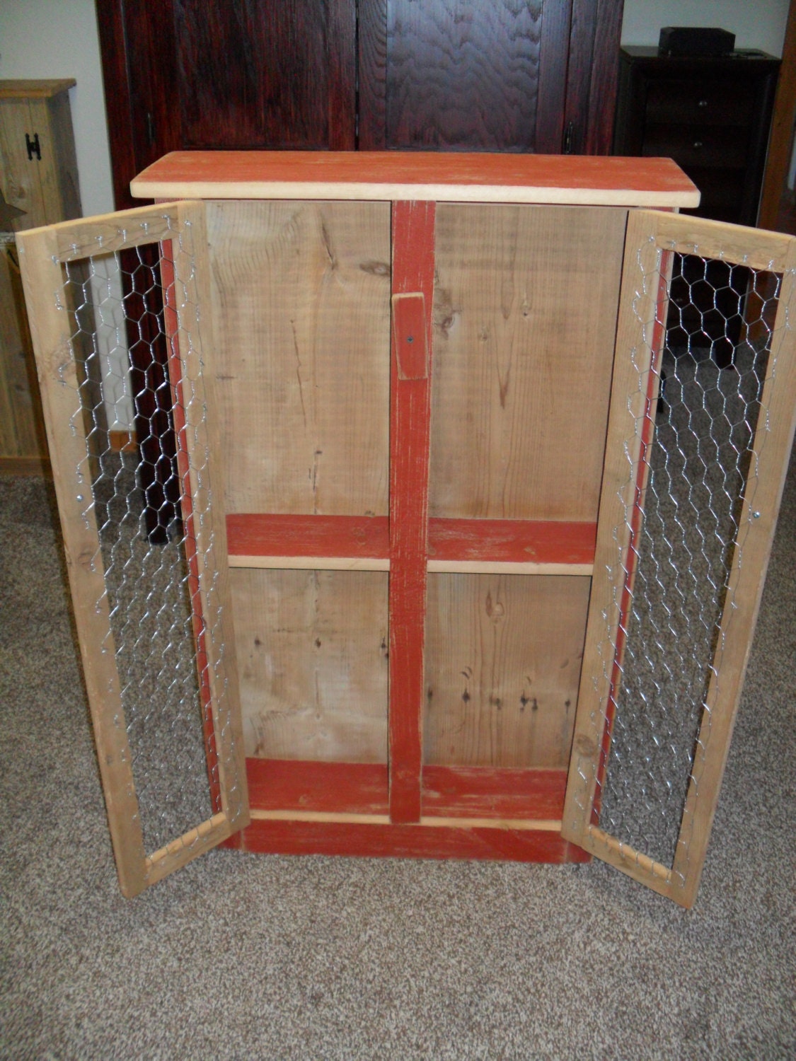 Rustic Red Chicken Wire Cabinet | Etsy