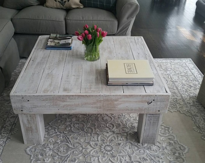 White Wash Square Coffee Table - Etsy