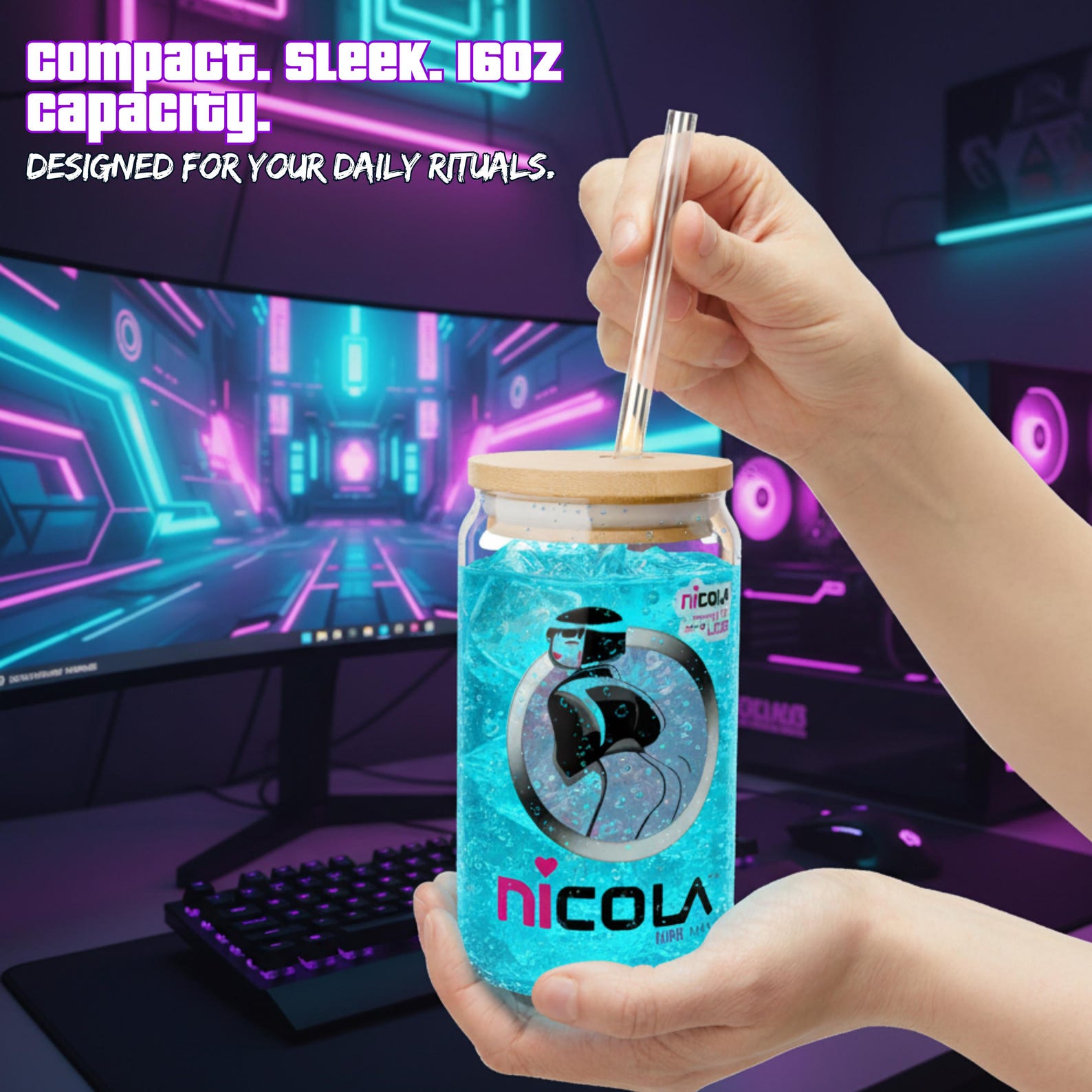 Cyberpunk 2077 Glass Cup / Nicola Sipper 16oz / Retro-futuristic Drinkware / Kabuto Neon ...