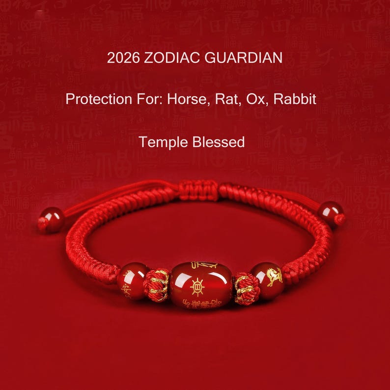2026 Tai Sui Protection Bracelet, for Zodiac Horse Rat Ox Rabbit, Red ...