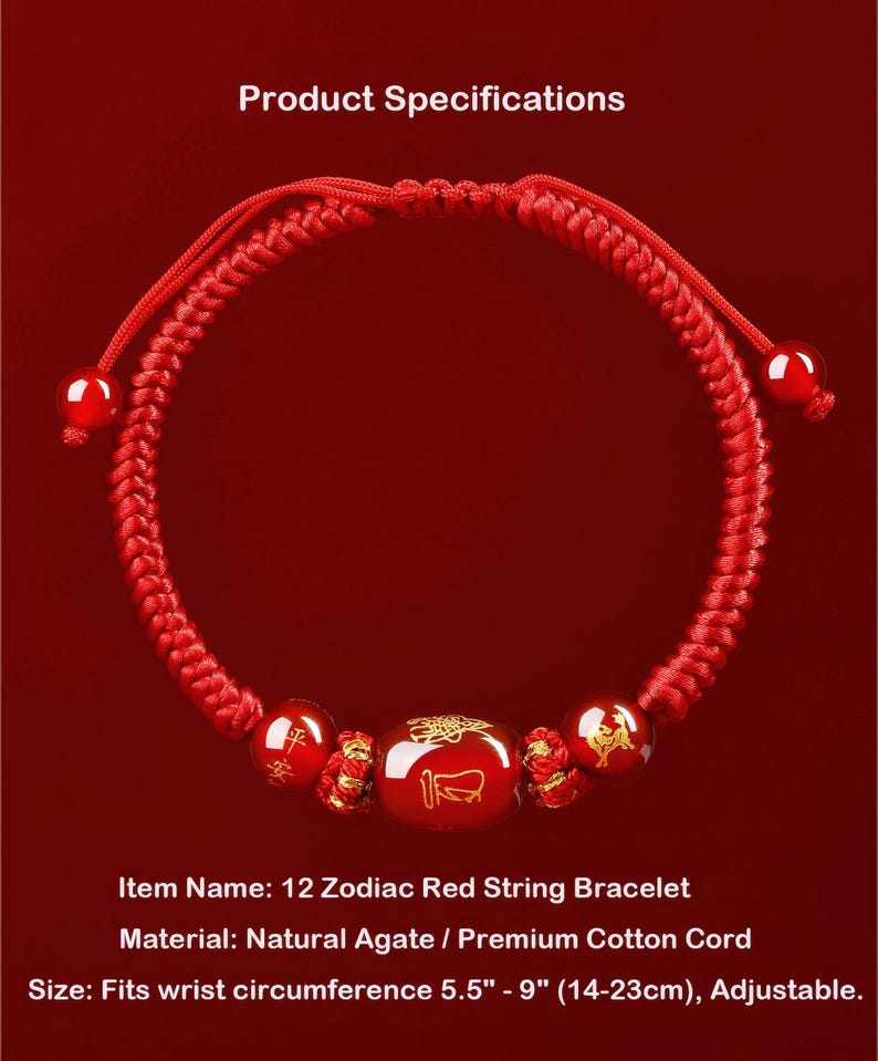 2026 Tai Sui Protection Bracelet, for Zodiac Horse Rat Ox Rabbit, Red ...