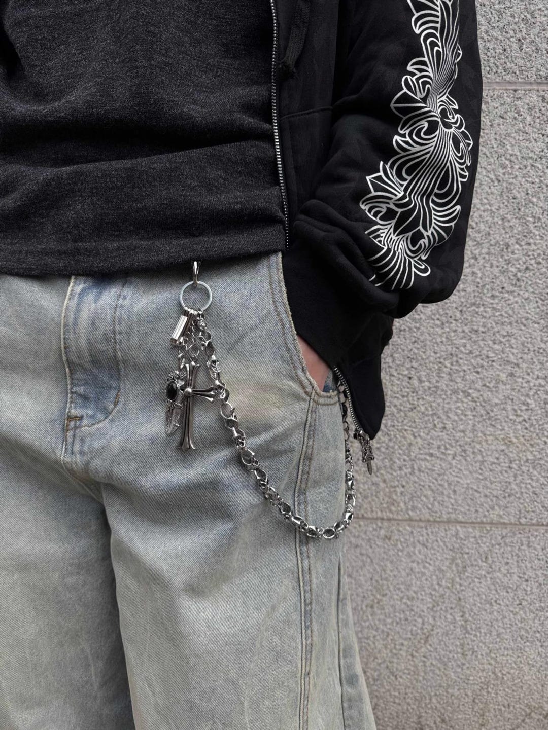 Skeleton Feathers Cross Wallet Chain,y2k Jeans Chain,gothic Pants Chain ...