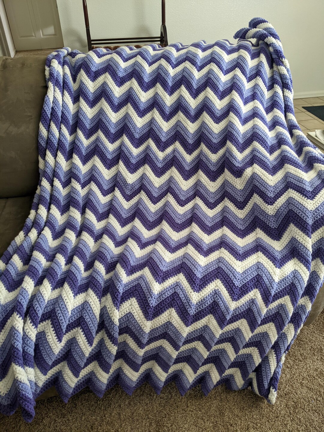 Crocheted Ripple Afghan in Grape Fizz Purples and White - Etsy