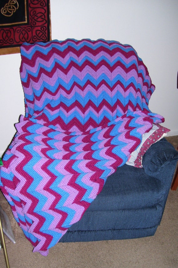 Crocheted Ripple Afghan in Bright Fruit Punch Colors - Etsy