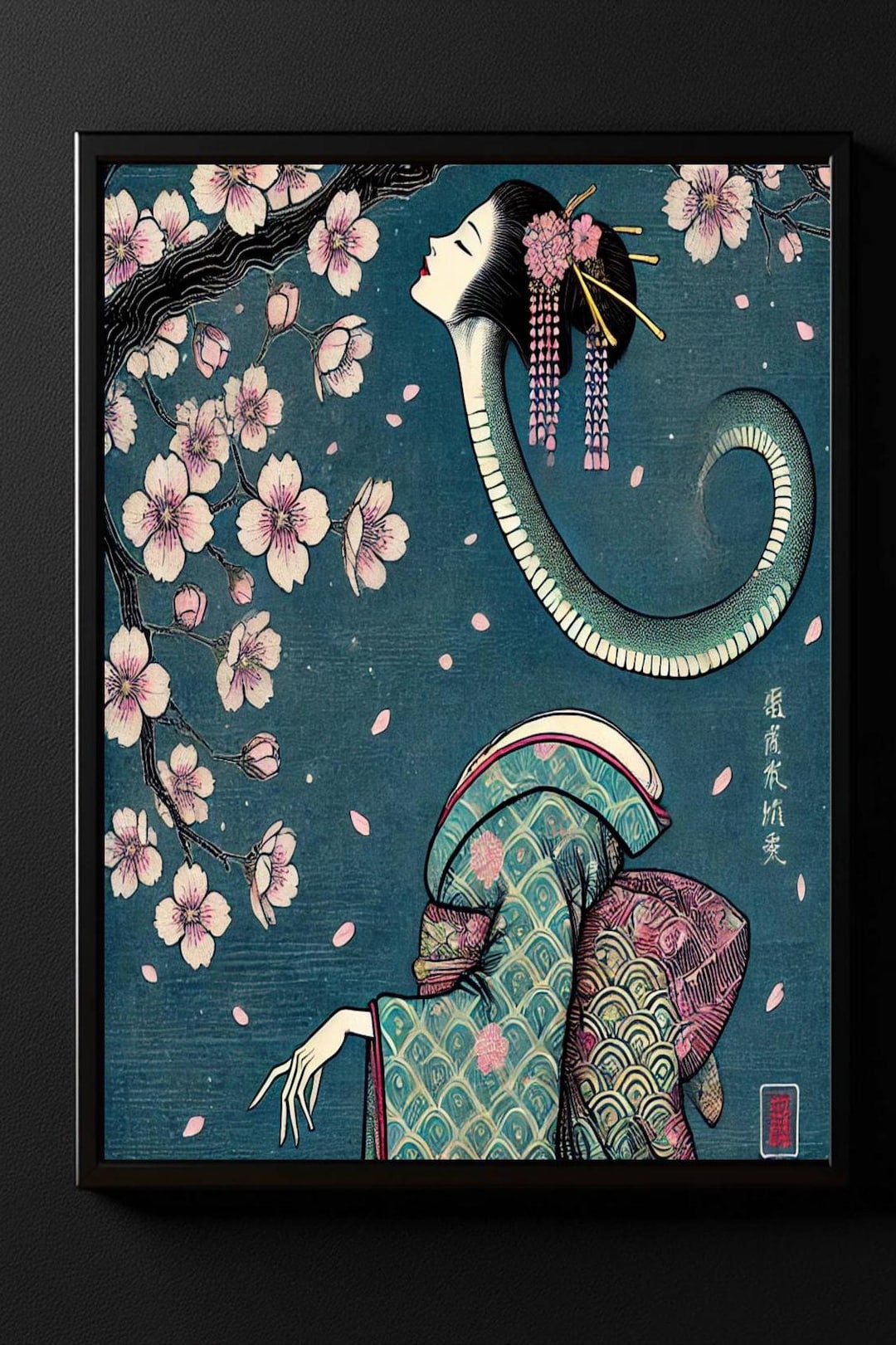 Spring Rokurokubi – Japanese Yokai Ukiyo-e Style Wall Art, Cherry ...