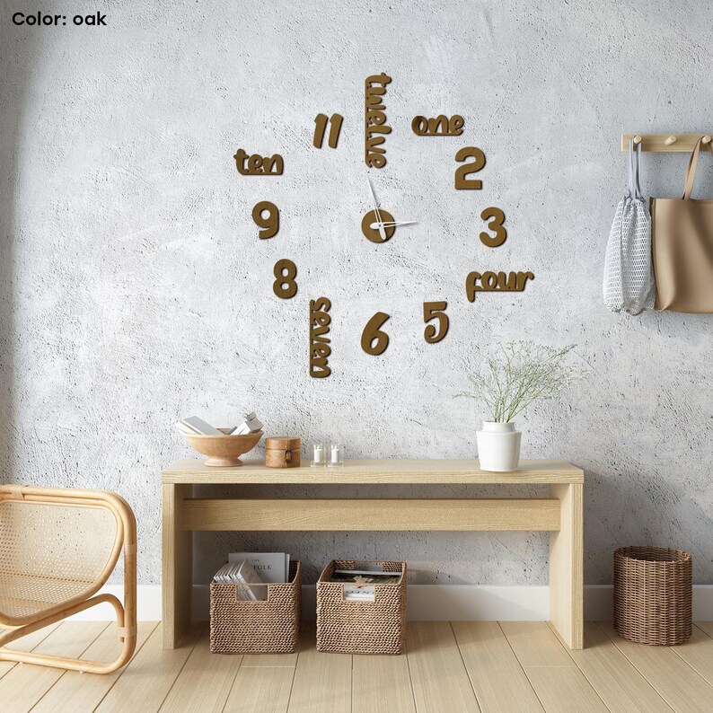Large Wood Clock Wall, Clock With Separated Numbers, Extra Large Wall ...
