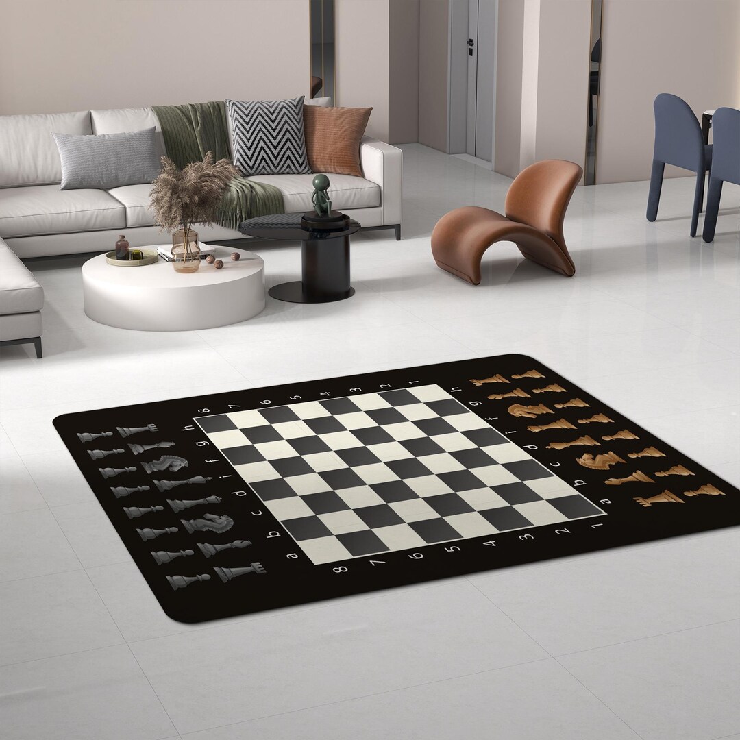 Chess Board Rug, Checkered Living Room Rug, Playroom Rug, Game Room Rug ...