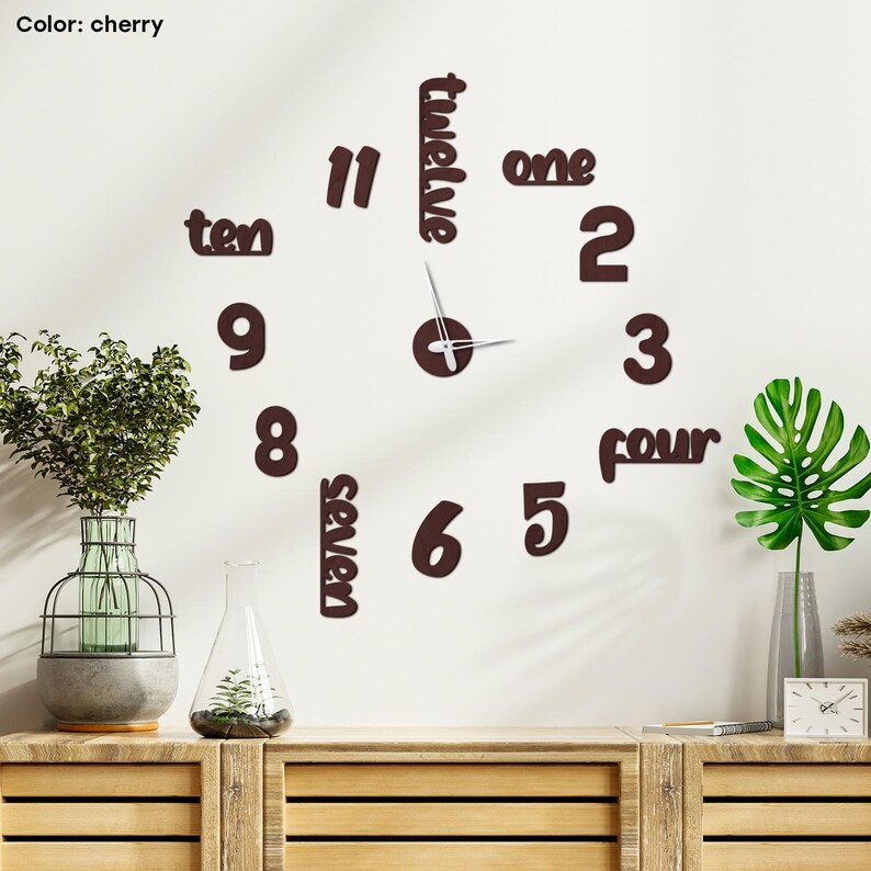 Large Wood Clock Wall, Clock With Separated Numbers, Extra Large Wall ...