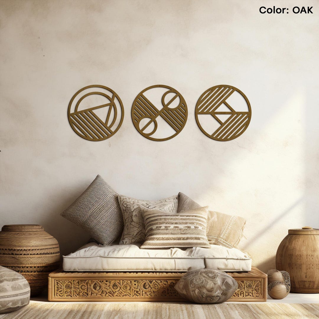 Round Wood Wall Art Set of 3, Large Geometric Circle Wall Panels ...