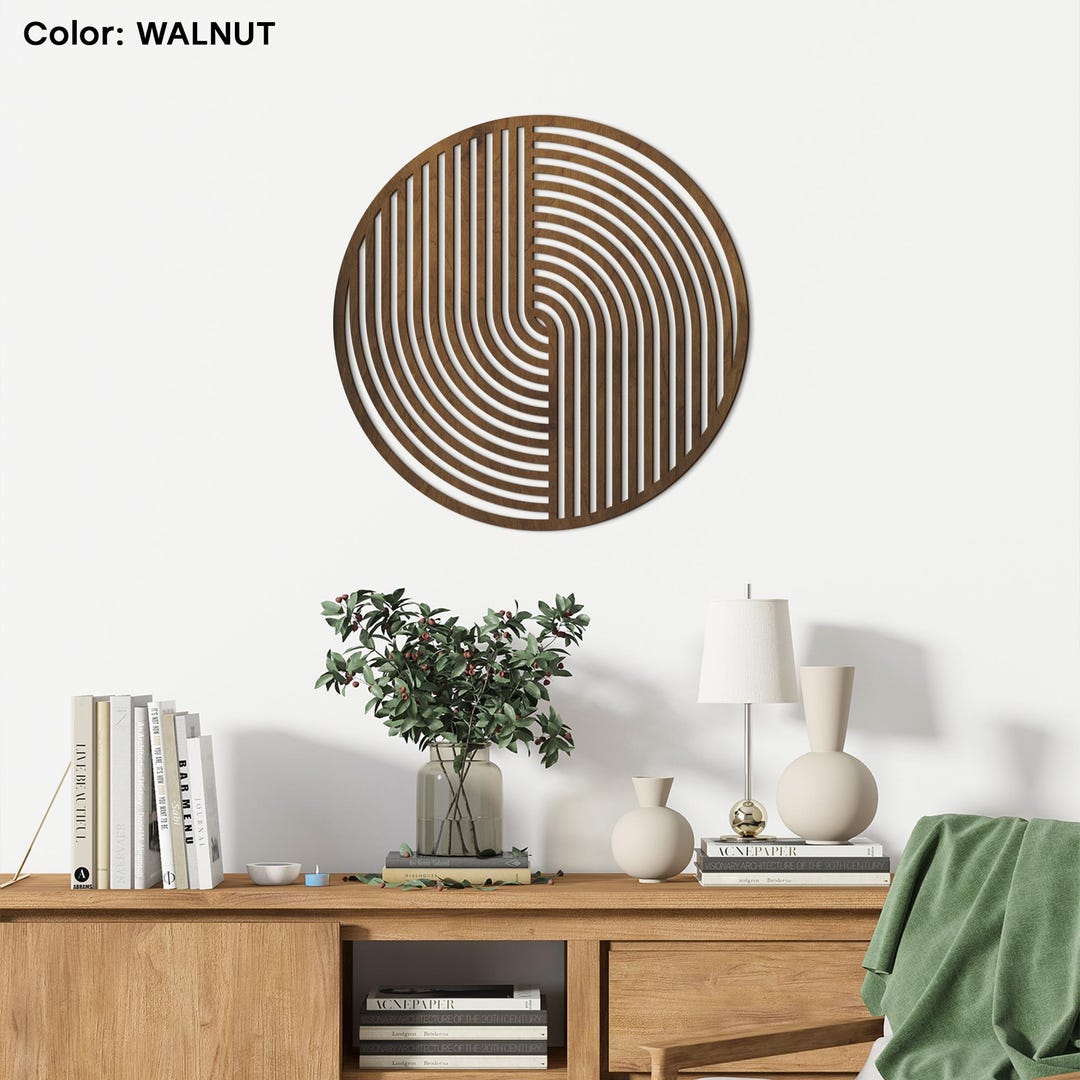 Round Wood Wall Art, Geometric Circle Art, Modern Round Decor,boho ...
