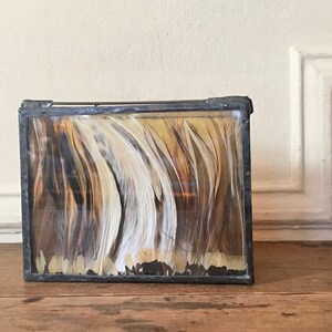 The Feathered Box, Vintage Brown Amber Swag Glass Jewelry Box Leaded ...