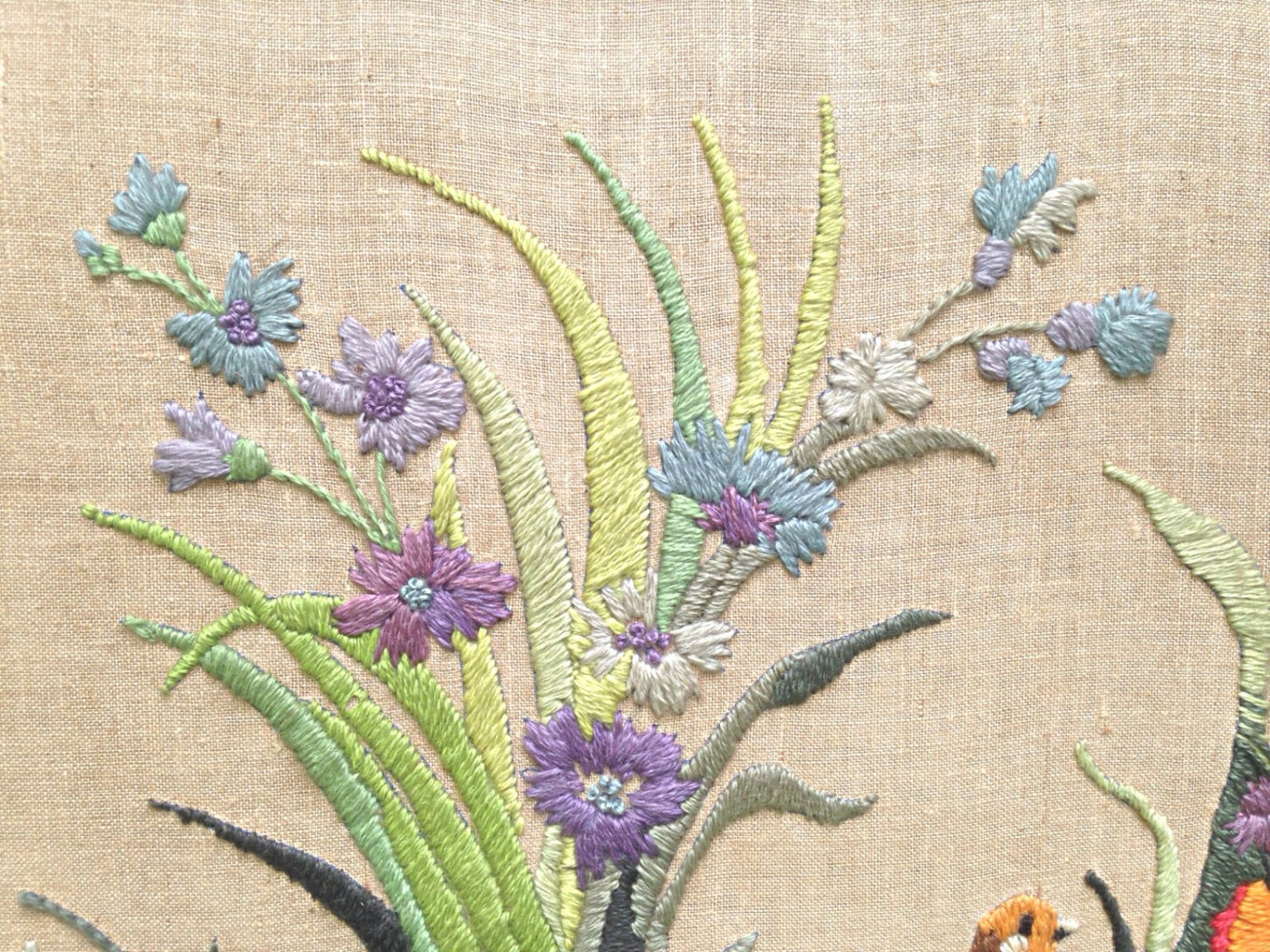 Vintage 70s Embroidered Bird Wall Art - Flora and Fauna - Pheasants and ...