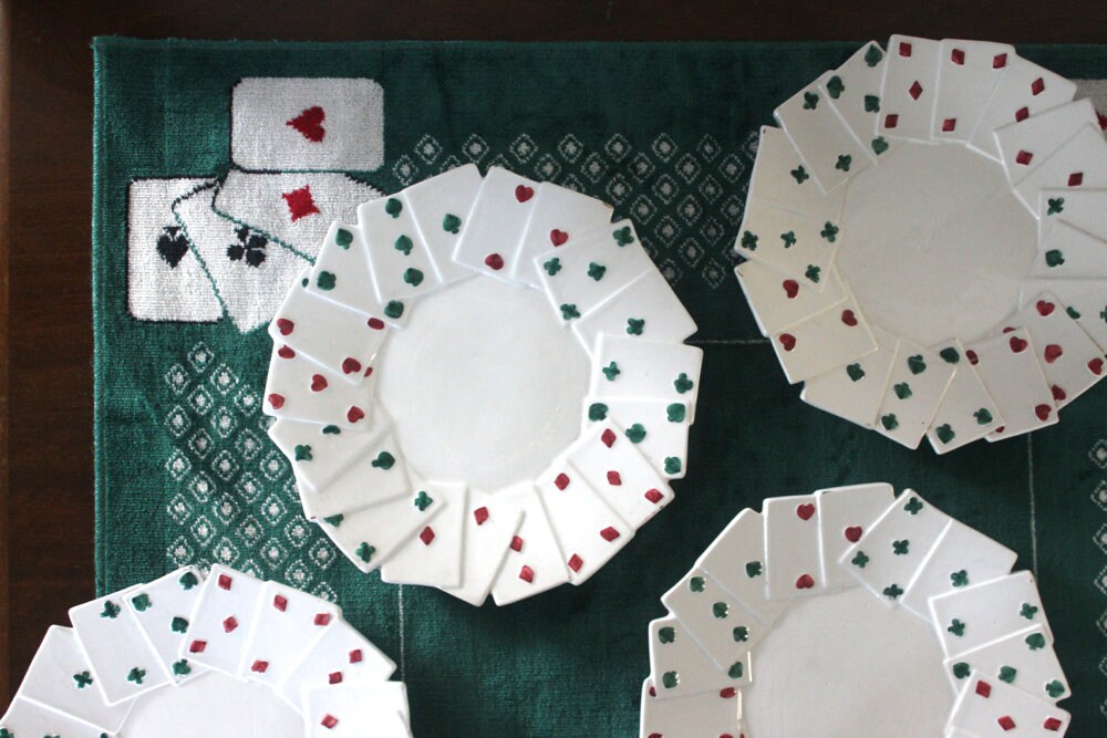 Retro GAME NIGHT 1950s set of 4 plates red green playing | Etsy