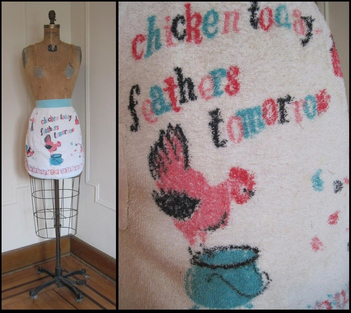 Vintage Terrycloth CHICKEN Kitchen APRON Chicken Today ... - Etsy