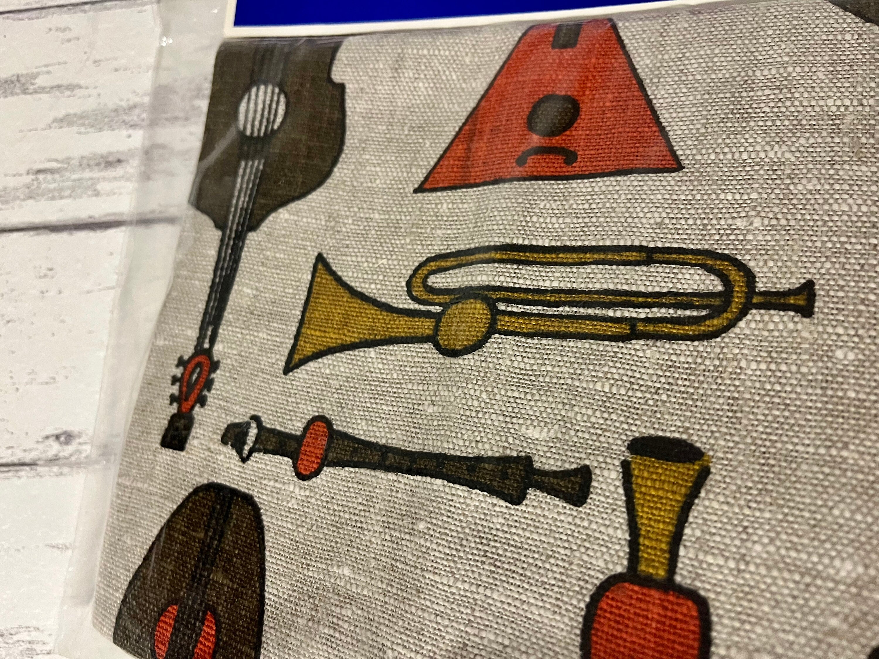 1960s MOD Musical Instrument Linen Tea Towel Vintage Dish Towel ...