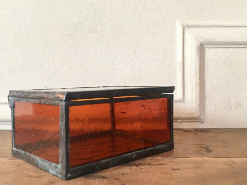 The Feathered Box Vintage Brown Amber Swag Glass Jewelry Box - Etsy