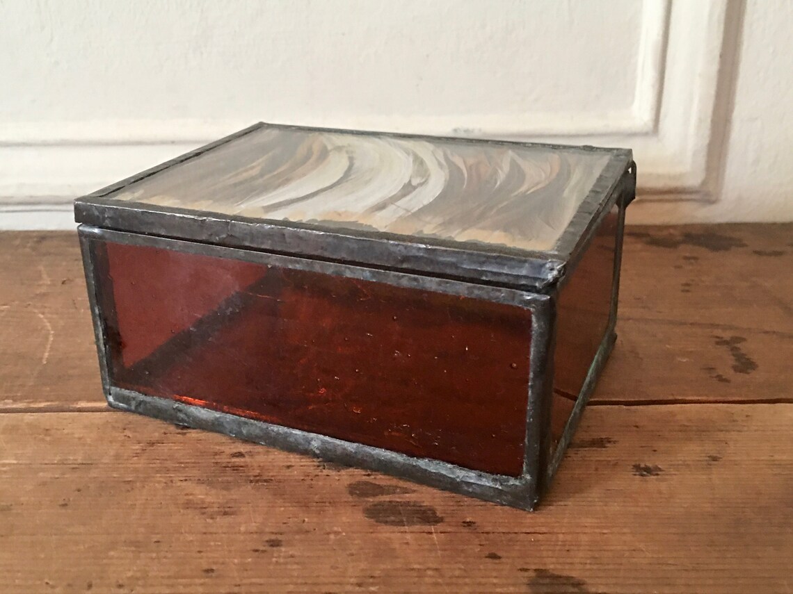 The Feathered Box Vintage Brown Amber Swag Glass Jewelry Box - Etsy