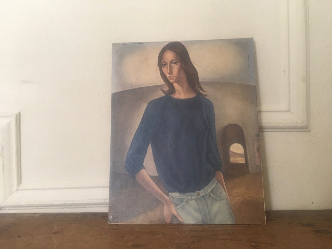 1970s Margaret Keane Litho Bull Fight Day Lady in Blue Jeans Print, Lithograph Big Eyes, Sad Eye ...