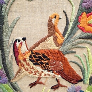 Vintage 70s Embroidered Bird Wall Art - Flora and Fauna - Pheasants and ...