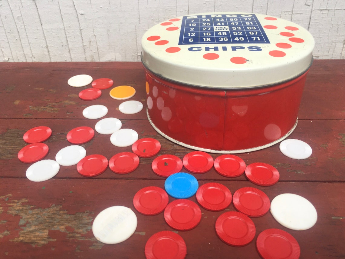 BINGO CHIPS - Vintage Valerie Sweets Tin - Game Night, Round, Stackable ...